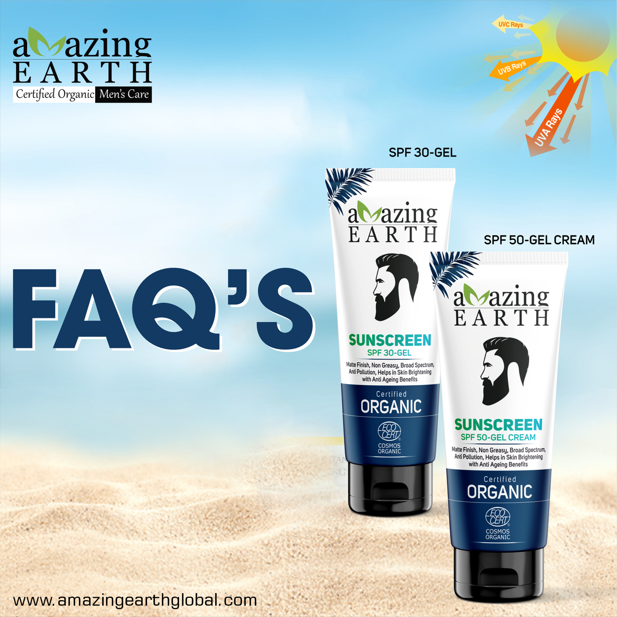 AMAzing EARTH Sunscreen SPF 50 Gel Cream - Certified Organic Sunscreen ...